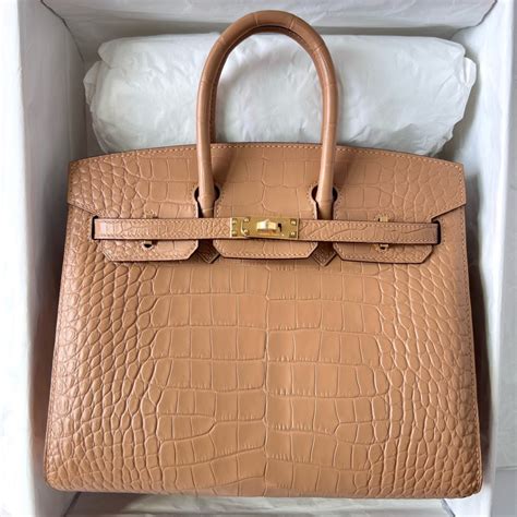 Hermes Bag Birkin 25 Sellier Matte Alligator Crocodile 0m Chai Golden