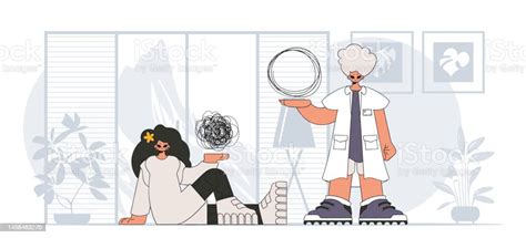 주제 도움말 절망감과 절망감에 사로 잡힌 사람 심리학자 의사는 얽힌 생각을 풀어냅니다 환자는 자신의 마음 깊은 곳에서 길을 잃었다는 것을 보여줍니다 감정에 대한 스톡 벡터