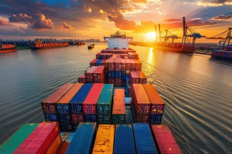 Premium Photo Container Ship Business Logistic Container Loading In Cargo Import And Export