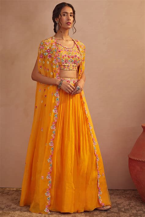 Mango Yellow Soft Organza Skirt Set Design By Aneesh Agarwaal At Pernia