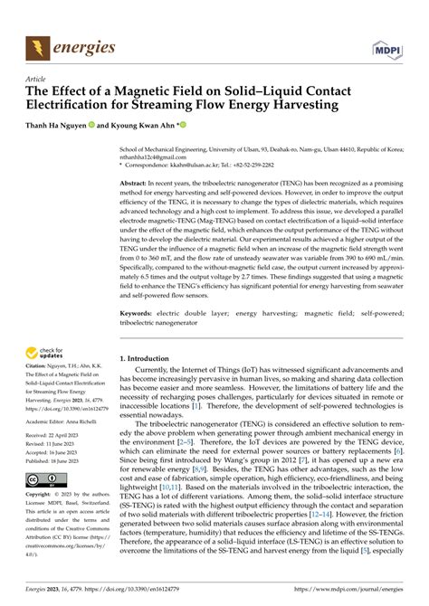Pdf The Effect Of A Magnetic Field On Solid Liquid Contact Electrification For Streaming Flow