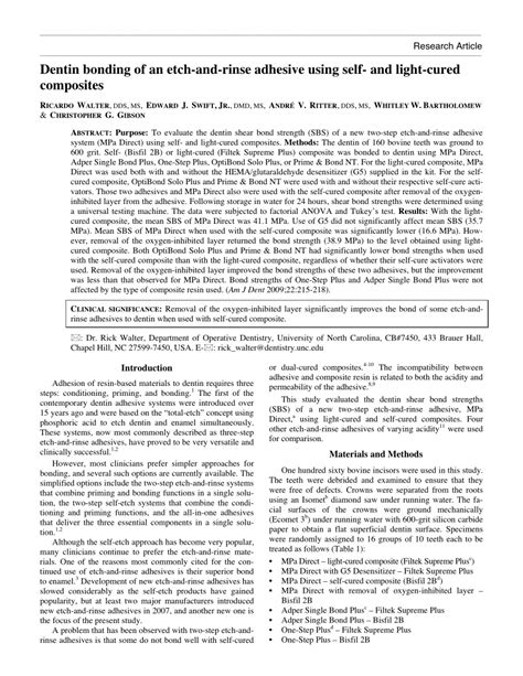 Pdf Dentin Bonding Of An Etch And Rinse Adhesive Using Self And Light Cured Composites