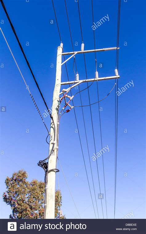 Three Phase Overhead Electrical Distribution Poles And Cables Sunbury Victoria Australia