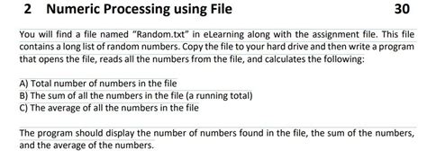 Solved Numeric Processing Using File You Will Find A File