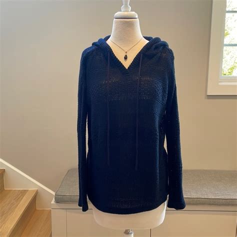 Covered By Suss Sweaters Suss Cotton Like Open Weave Hooded Sweater