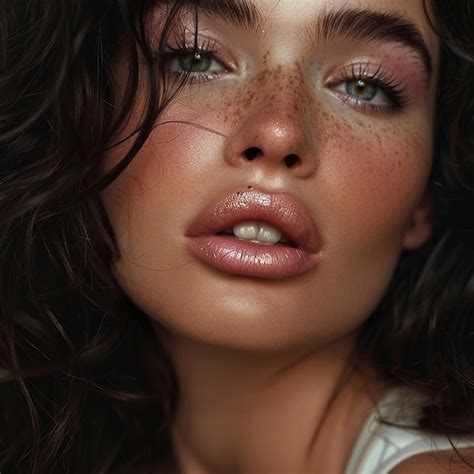 A Woman With Freckles On Her Face And The Word Freckles On Her Face Premium Ai Generated Image