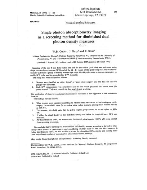 Pdf Single Photon Absorptiometry Imaging As A Screening Method For