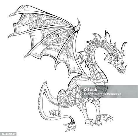 고대 전설에 나오는 호전적인 용의 삽화 아이들 색칠하기 책을 위한 인쇄 가능한 페이지입니다 로고 또는 문신을 인쇄하십시오 어린이와 성인을 위한 그림 그리기 및 명상용