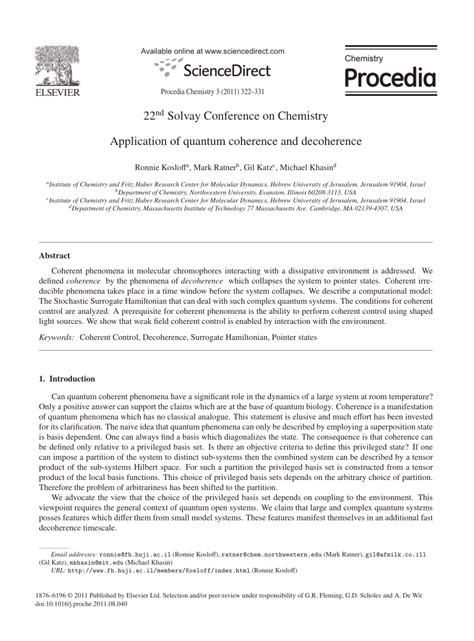 Pdf Application Of Quantum Coherence And Decoherence