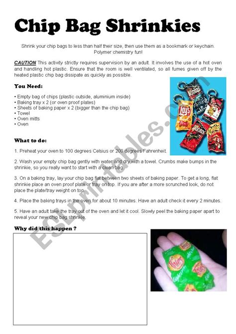Chip Bag Shrinkies Esl Worksheet By Heidi Waters1