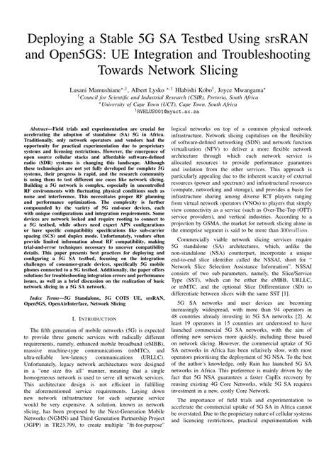 PDF Deploying A Stable G SA Testbed Using SrsRAN And Open GS UE Integration And