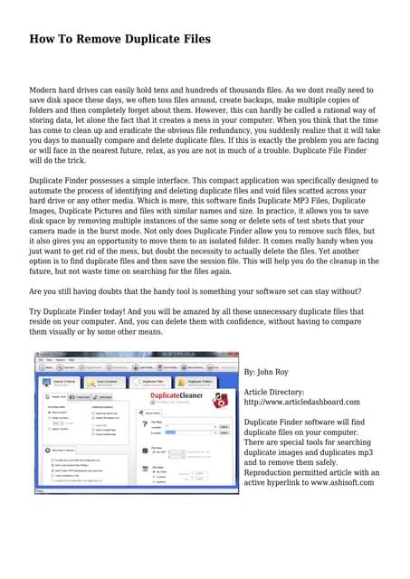 How To Remove Duplicate Files Pdf
