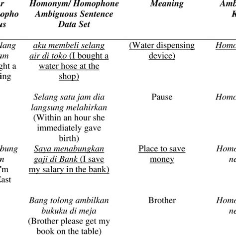 Ambiguous Sentences Homonyms And Homophone Download Scientific Diagram