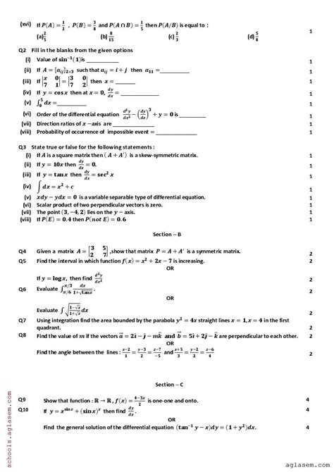 Pseb 12th Maths Model Paper 2024 Pdf