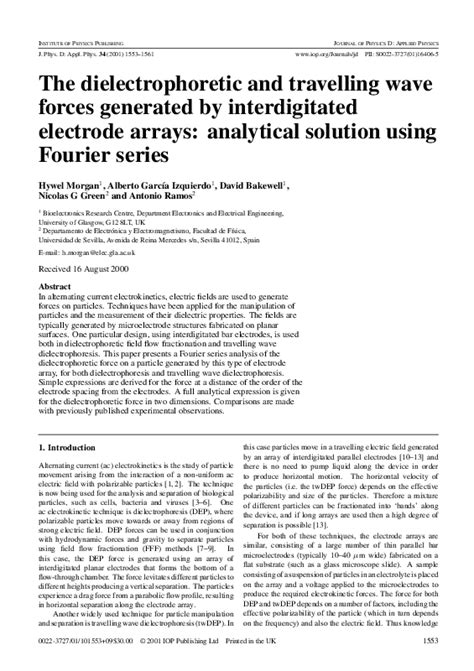 Pdf The Dielectrophoretic And Travelling Wave Forces Generated By Interdigitated Electrode