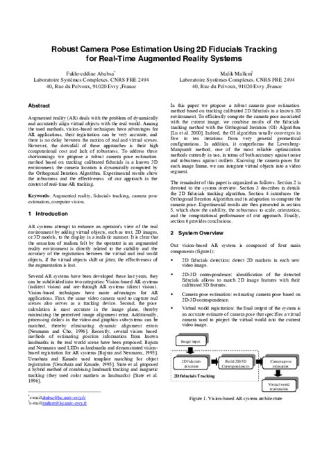 Pdf Robust Camera Pose Estimation Using 2d Fiducials Tracking For