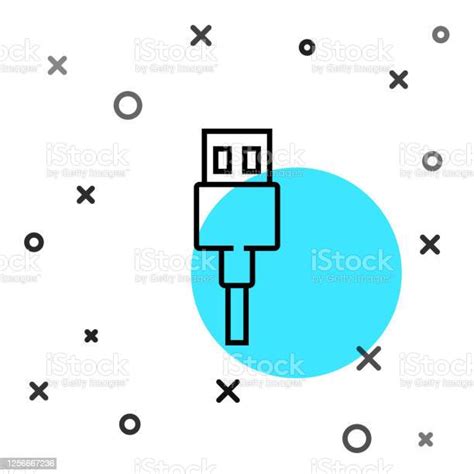 흰색 배경에 격리 된 검은 줄 Usb 케이블 코드 아이콘 Pc 및 모바일 장치를 위한 커넥터 및 소켓 임의동적 모양 벡터 일러스트레이션 Usb 케이블에 대한 스톡 벡터 아트