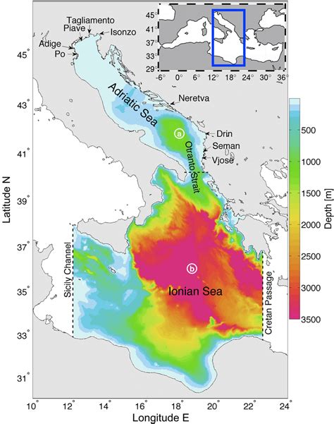Bathymetry Depth In Metres Of The Adriaticionian Model The Plot