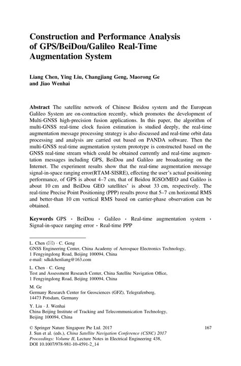 Pdf Construction And Performance Analysis Of Gpsbeidougalileo Real Time Augmentation System
