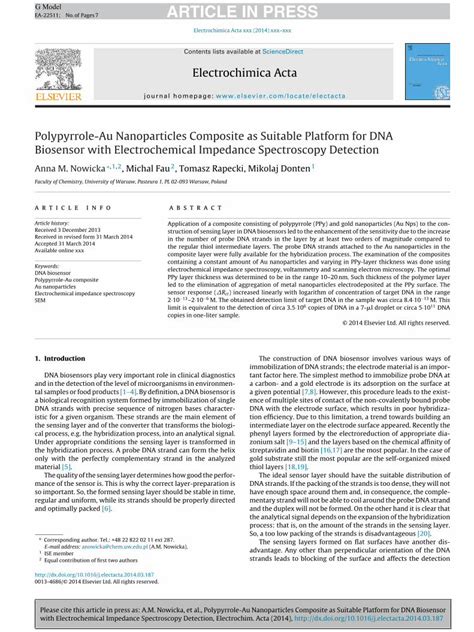 Pdf Polypyrrole Au Nanoparticles Composite As Suitable Platform For Dna Biosensor With