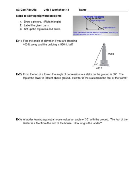 Right Triangle Word Problems Worksheet E