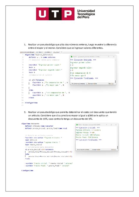 Actividad S ejercicios resueltos Principios de algoritmos Realizar un pseudocódigo que