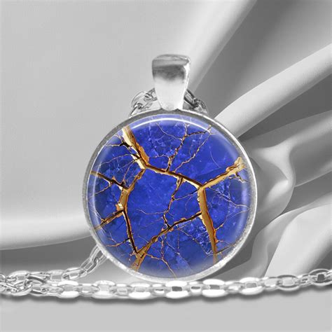 Kintsugi Violet Blue Quote Photo Necklace Handmade Jewelry Glass Dome Etsy