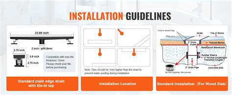 Vevor 610mm Linear Shower Drain With Square Pattern Grate Brushed 304