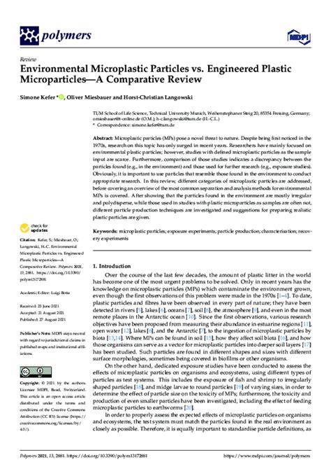 Pdf Environmental Microplastic Particles Vs Engineered Plastic Microparticles—a Comparative