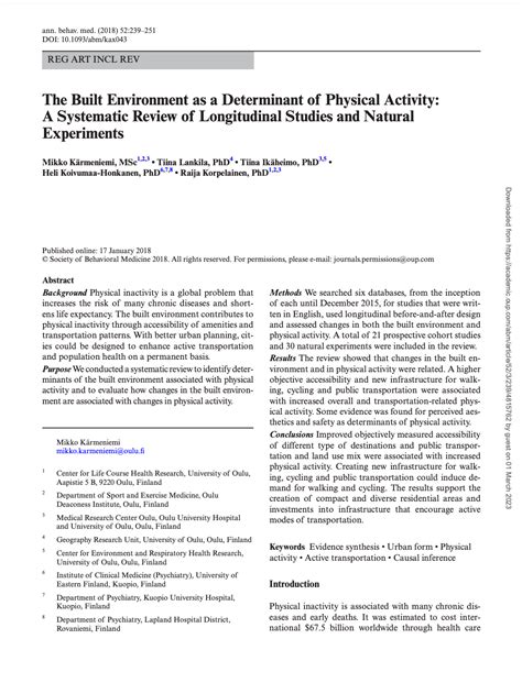 The Built Environment As A Determinant Of Physical Activity A