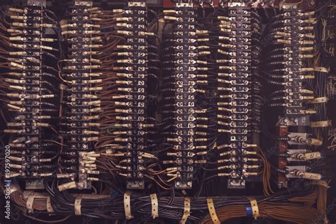 Terminal Blocks For Electrical Connections In The Control Box Many Wires Toning Stock Photo
