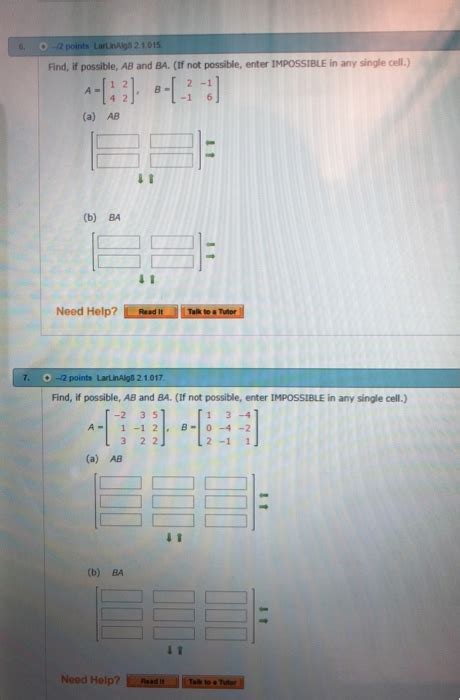Solved Find If Possible AB And BA If Not Possible Enter Chegg Com