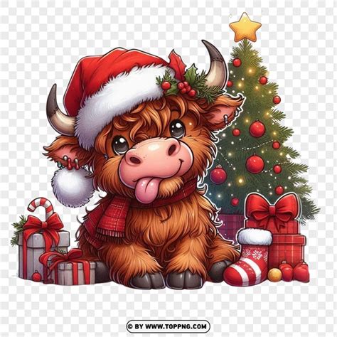 Cute Highland Cow In Christmas Toppng