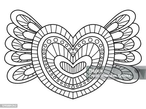 발렌타인 데이 날개 하트 색칠 페이지 스톡 벡터 일러스트 0명에 대한 스톡 벡터 아트 및 기타 이미지 0명 검은색 공휴일 Istock