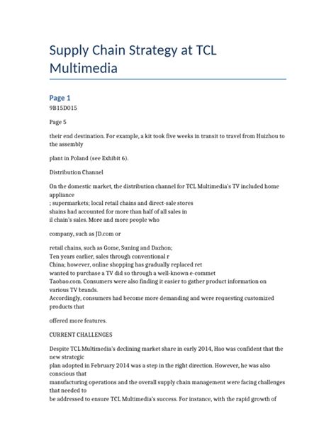 Supply Chain Strategy Tcl Multimedia Refined Pdf Television Retail