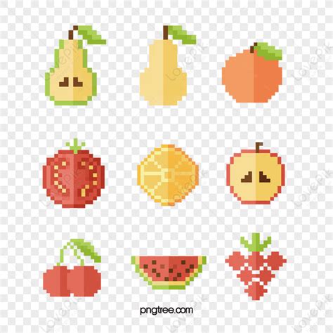 모자이크 픽셀 과일오렌지수박과일 매체 Png 일러스트 무료 다운로드 Lovepik