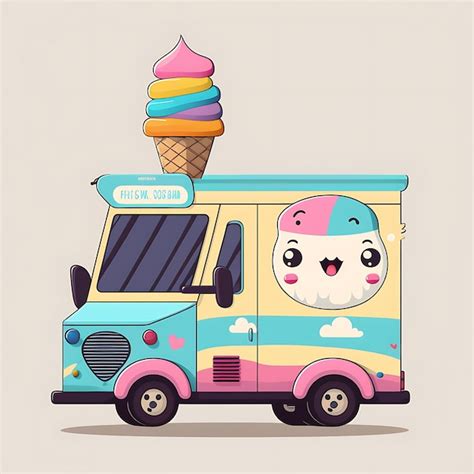 Premium Photo Cute Ice Cream Truck Digital Art Style Colorful