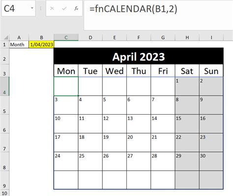 Custom Calendar Function In Excel A4 Accounting