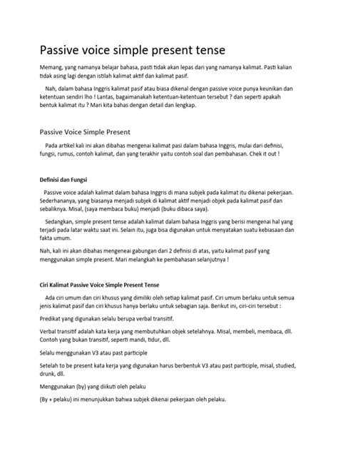 Passive Voice Simple Present Tense Materi Pdf