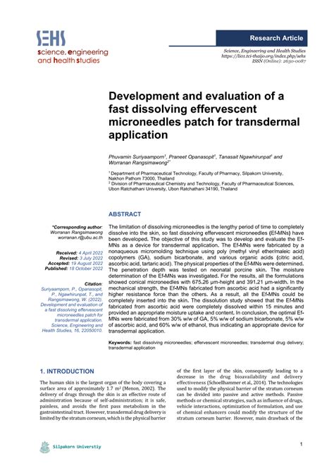 Pdf Development And Evaluation Of A Fast Dissolving Effervescent Microneedles Patch For