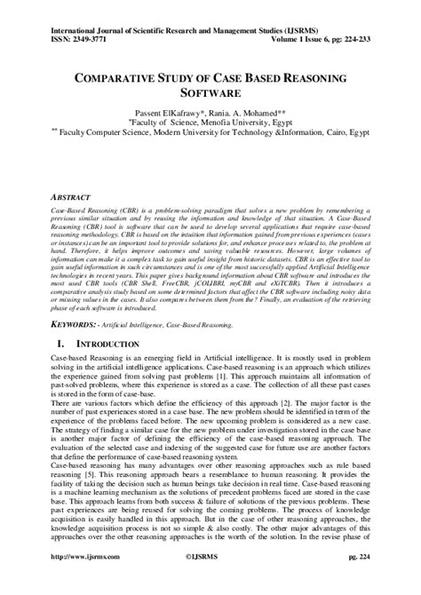 Pdf Comparative Study Of Case Based Reasoning Software