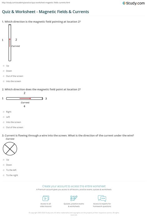 Quiz And Worksheet Magnetic Fields And Currents