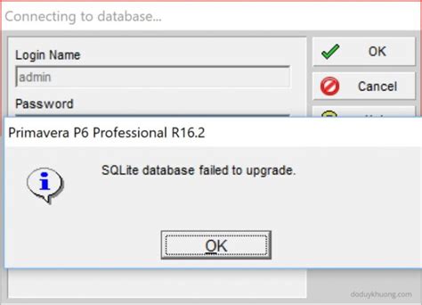 primavera p6 error “sqlite database failed to upgrade” when upgrade sqlite database from