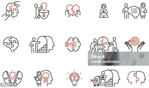 성격 구조 심리학 및 문제 해결과 관련된 선형 아이콘의 벡터 세트 모노 라인 픽토그램 및 인포그래픽 디자인 요소 아이콘에 대한 스톡 벡터 아트 및 기타 이미지 Istock