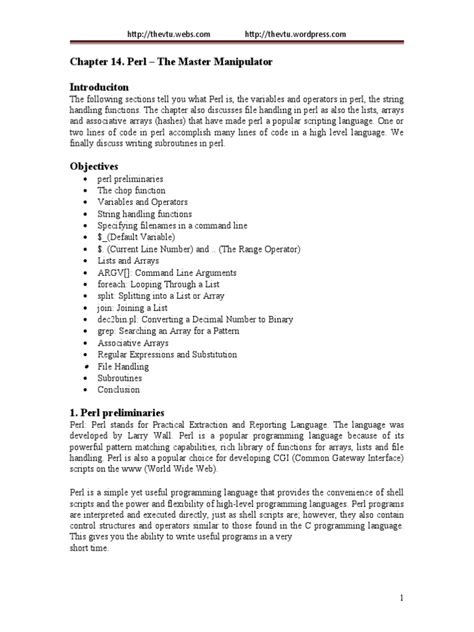 Chapter 14 Perl The Master Manipulator Introduciton Pdf Array