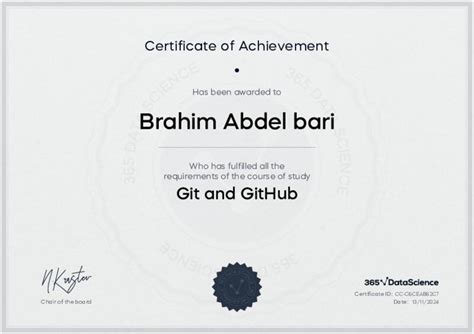Certificate Of Achievement Git And Github 365 Data Science