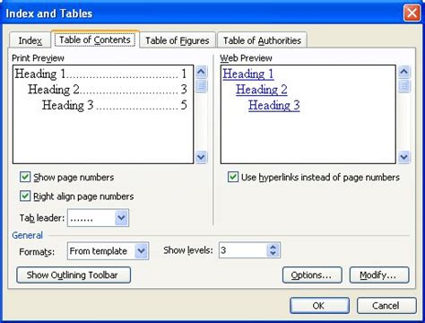 creating a table of contents from heading levels microsoft word
