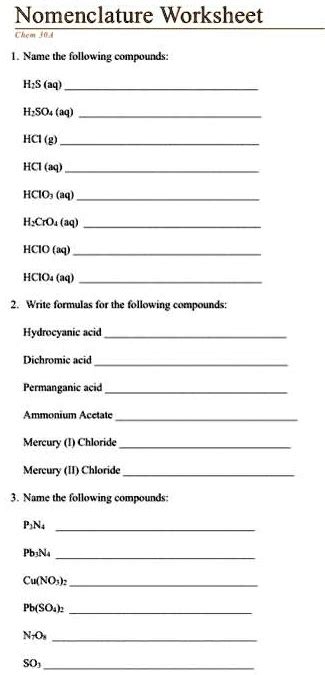 Nomenclature Worksheet Chem 304 1 Name The Following Compounds H2s