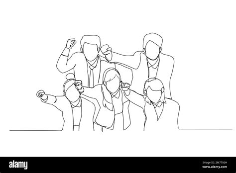 drawing of group of salesman and woman who look up single line art style stock vector image