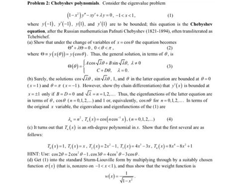 Solved Problem 2 Chebyshev Polynomials Consider The